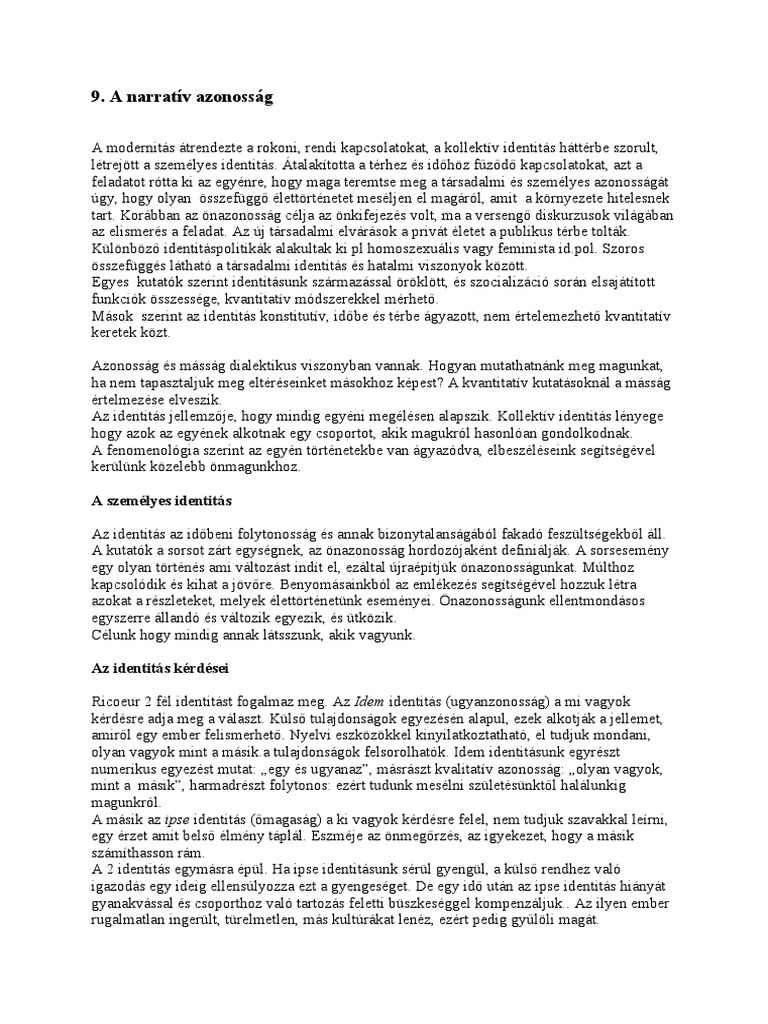 A Narratív Azonosság | PDF