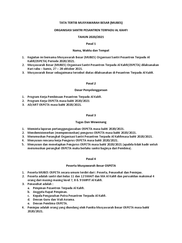 Contoh Tata Tertib Musyawarah Besar | PDF | Pengelolaan Keuangan & Uang ...