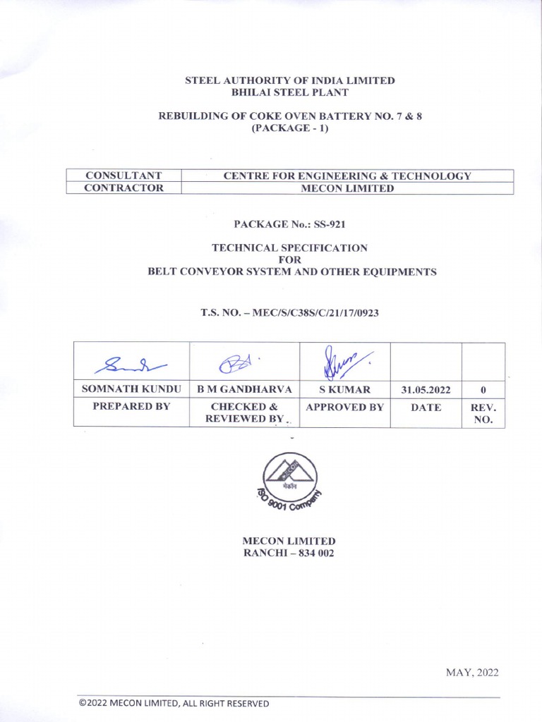 Technical Specification Along With Drawings | PDF | Specification (Technical Standard) | Belt ...