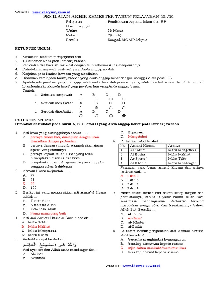 Soal PAS PAI Kelas 7 Semester 1 | PDF