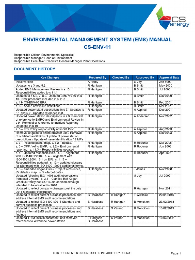 Environmental Management System EMS Manual | PDF | Risk Management | Steam