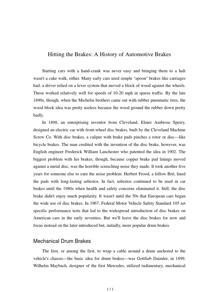 A History of Automotive Brakes | PDF | Anti Lock Braking System | Brake
