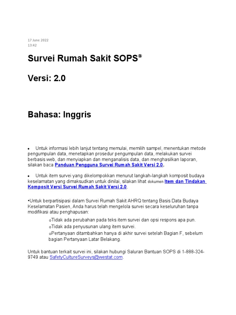 SOPS Hospitel Survey 2.0 - Terjemah | PDF