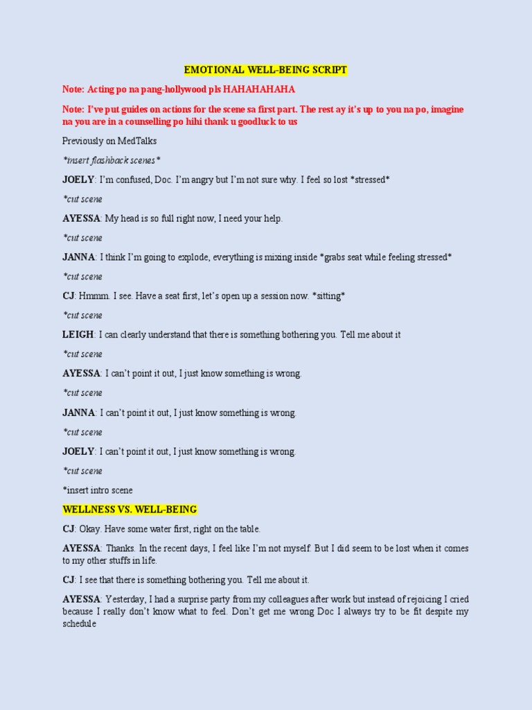 Emotional Well-Being Script | PDF | Emotions | Quality Of Life