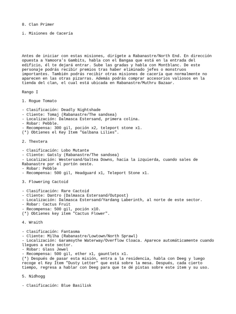 Guia ff12 Cacerias | PDF