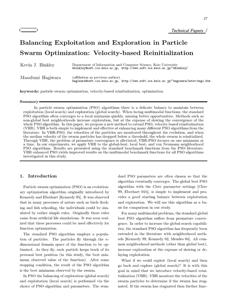 Balance Exploration Exploitation Pso | PDF | Mathematical Optimization | Applied Mathematics