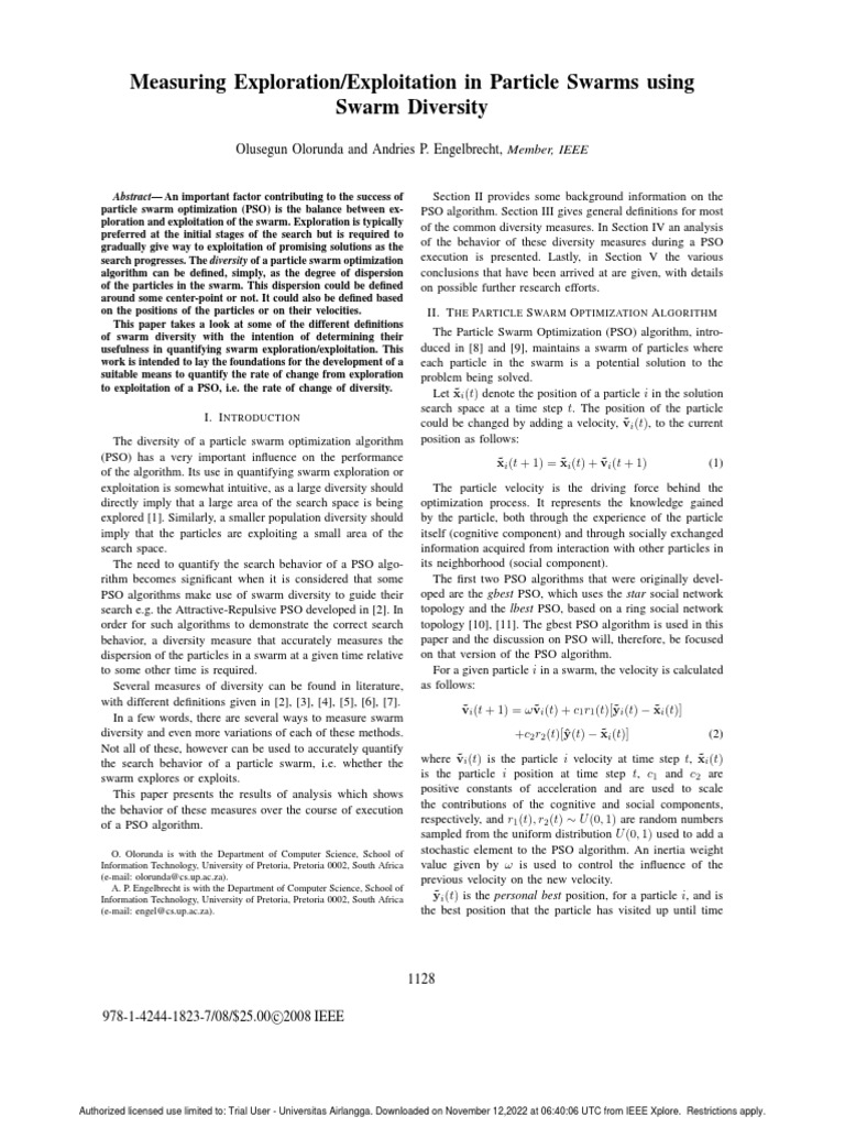 Measuring Exploration Exploitation in Particle Swarms Using Swarm ... Measuring Exploration Exploitation in Particle Swarms Using Swarm ...
