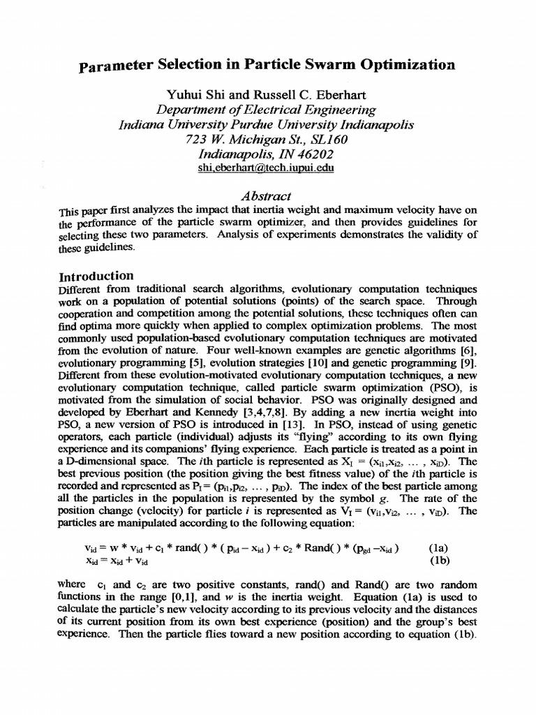 Shi & Eberhart 1998 | Download Free PDF | Mathematical Optimization | Computer Science