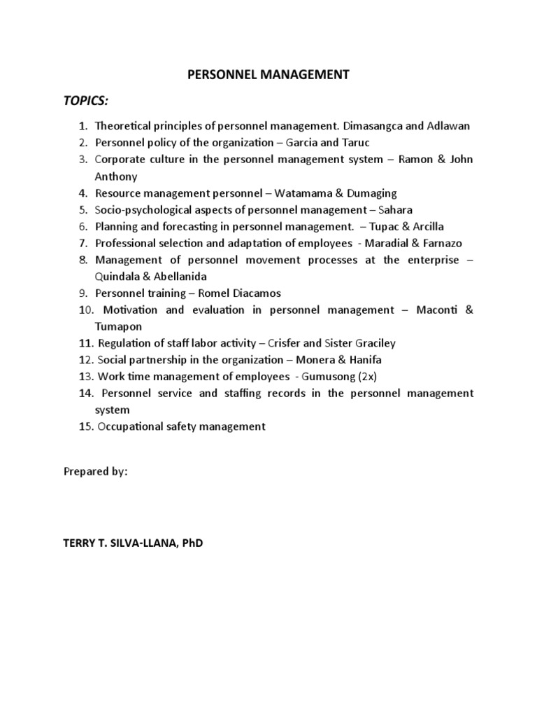 TOPICS For PERSONNEL MANAGEMENT | PDF