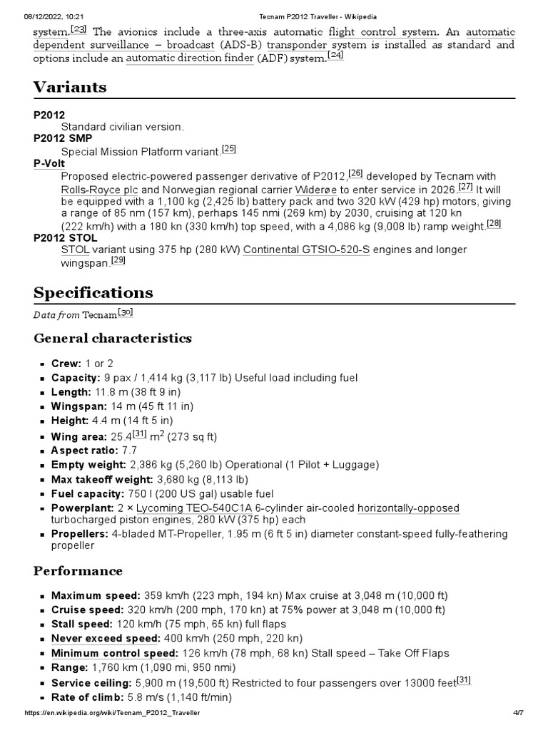 Tecnam P2012 Traveller - Wikipedia p4 | PDF