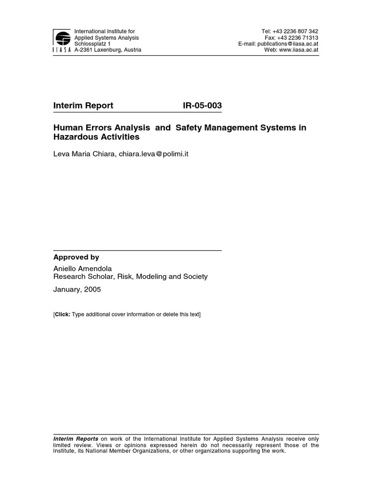 Human Errors Analysis and Safety Management Systems | PDF | Safety