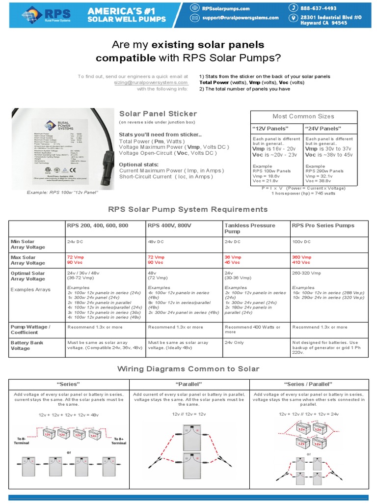 Solar Panel Compatibility For RPS Solar Pumps | PDF | Series And ...