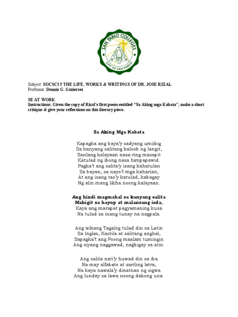 Padua, Emilio Joshua R. - BSA, 3rd Year (WORKSHEET Sa Aking Mga Kabata ...