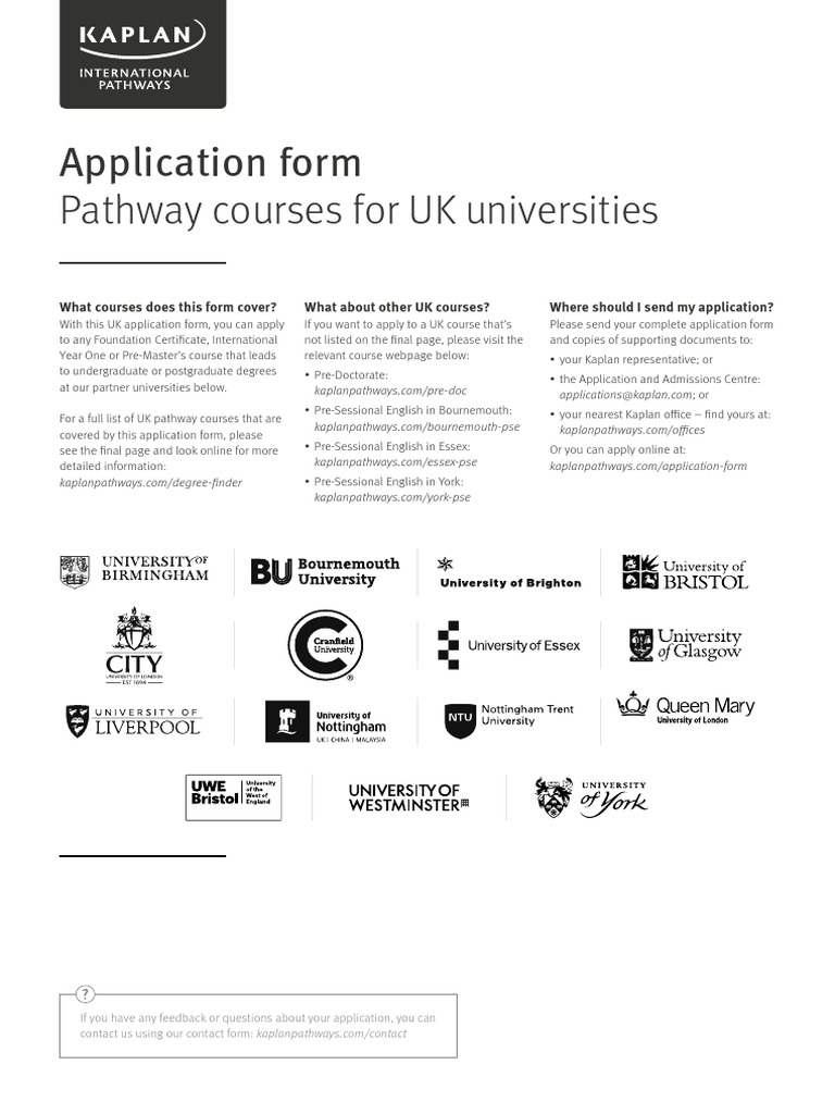 Kaplan Pathways UK Application Form | PDF | Travel Visa | International ...