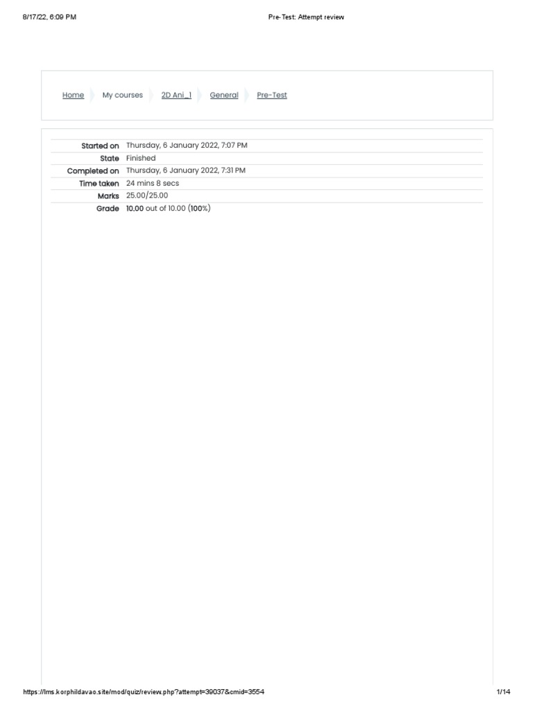 2D Animation NC III (DIT Resultant) - Pre-Test - Attempt Review | PDF ...