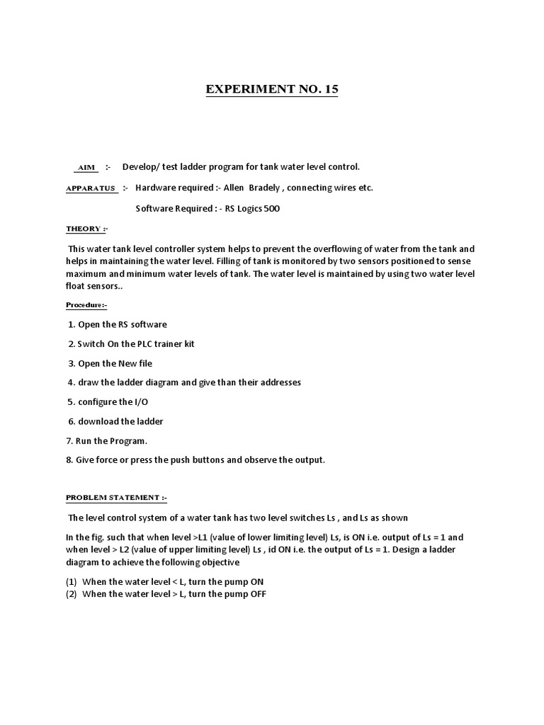 Water Level Control Ladder Diagram | PDF | Technology & Engineering