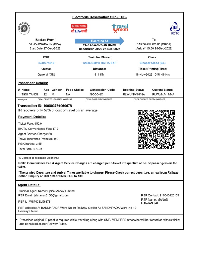 IRCTC E-Ticket - 4239774818 | PDF | Identity Document