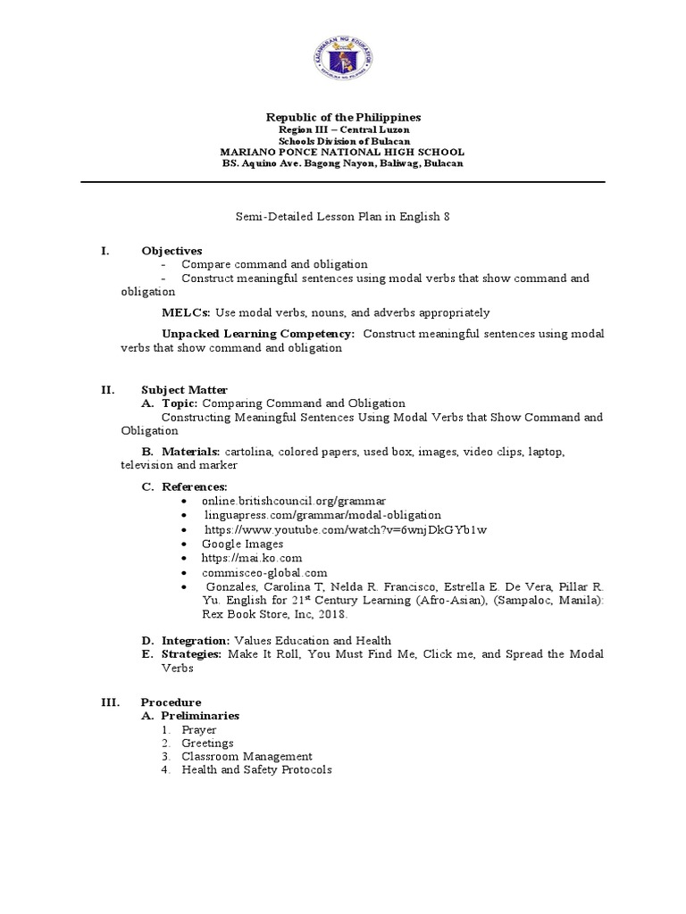 Final Demo Lesson Plan Modal Verbs | PDF | Verb | Linguistics