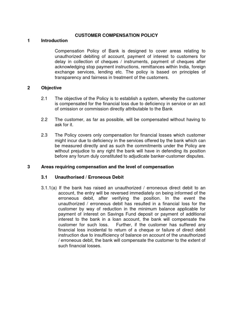 Compensation Policy English | PDF | Cheque | Banks