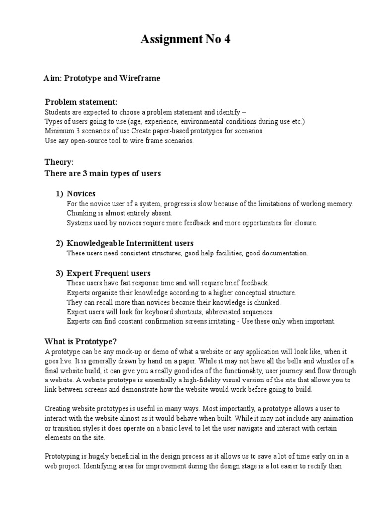 Prototype and Wireframe Assignment | PDF | Product Development | Software Engineering