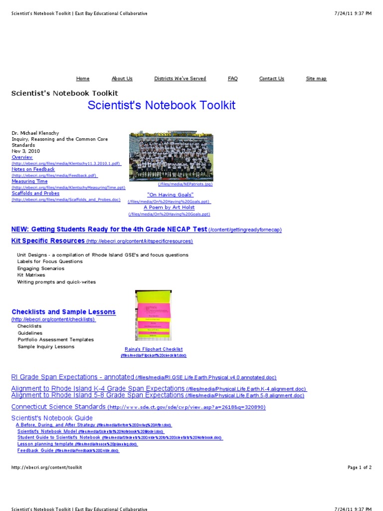 Scientist's Notebook Toolkit - East Bay Educational Collaborative | PDF ...