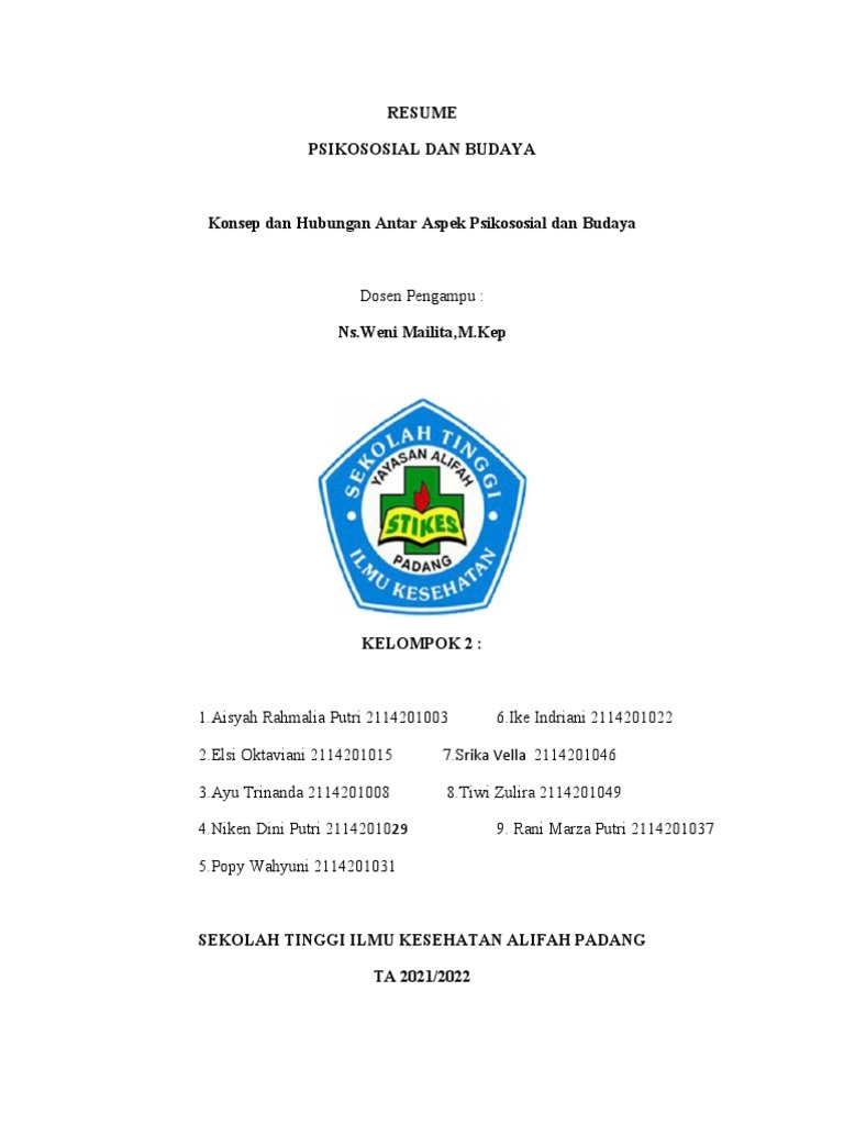 Resume Kelompok 2 Psikososial-1 | PDF