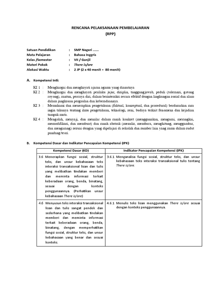 RPP K13 - There Is There Are - PJBL | PDF | Karier & Perkembangan | Seni