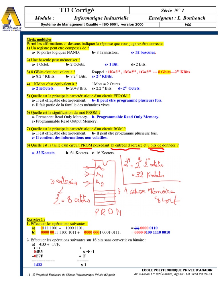 TD 1 II - Corrigé | PDF | Entrée/Sortie | Données informatiques