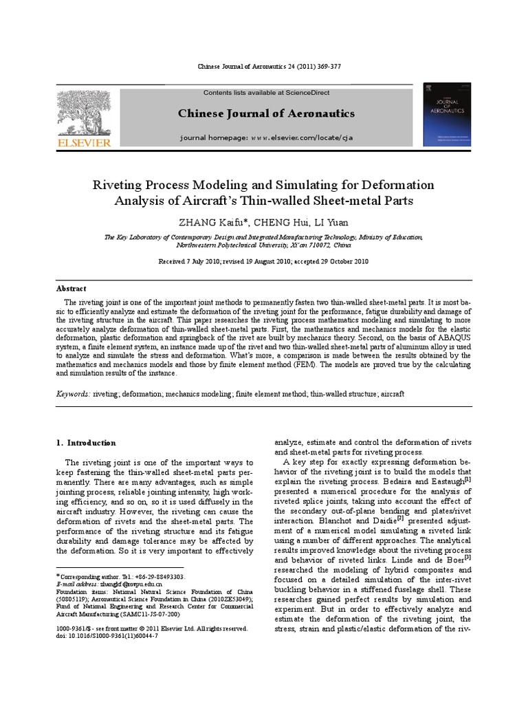 Riveting Process Modeling and Simulating For Defor | PDF | Rivet ...