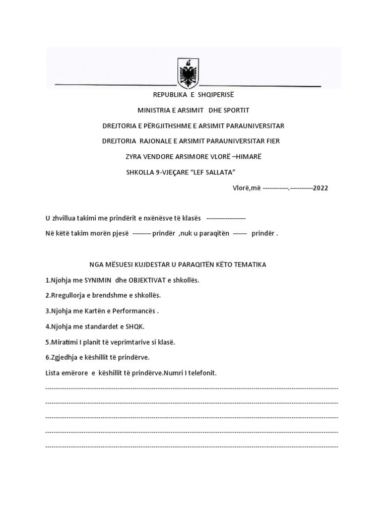 Informacion I Mbledhjes Me Prindër. | PDF