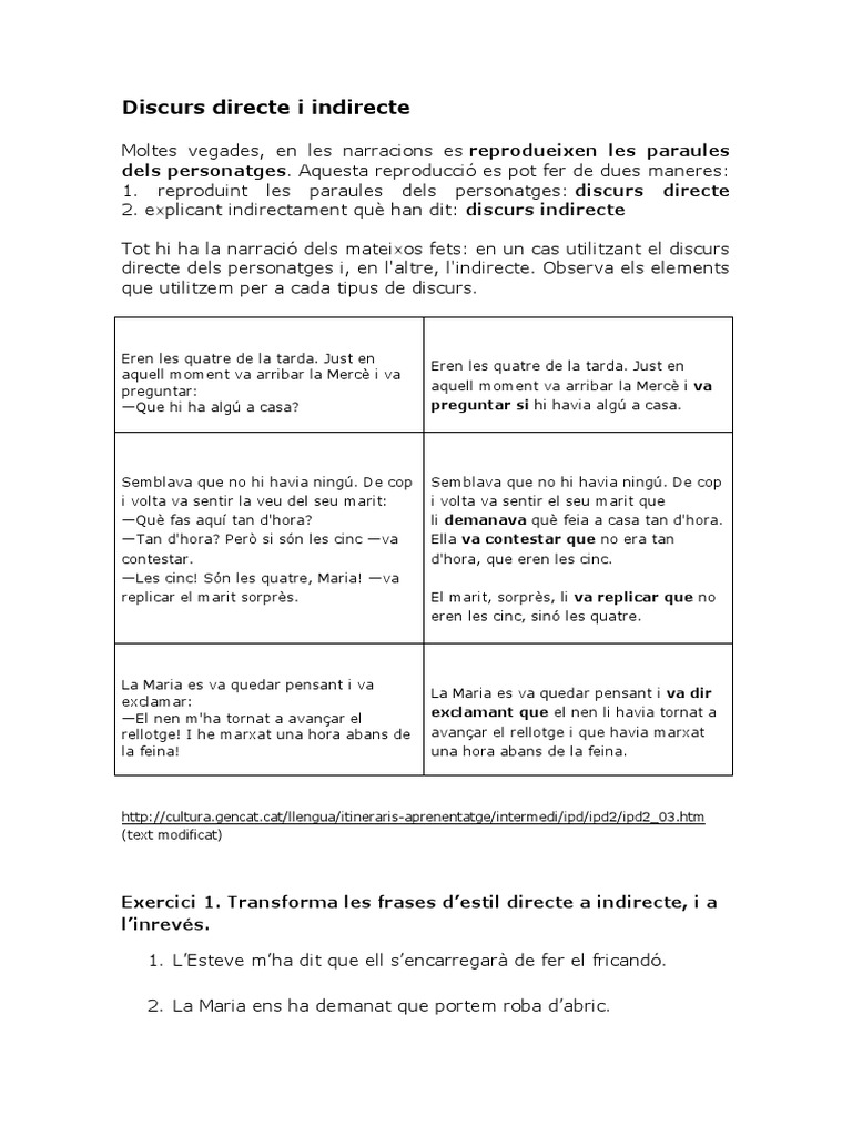 Discurs Directe I Indirecte | PDF