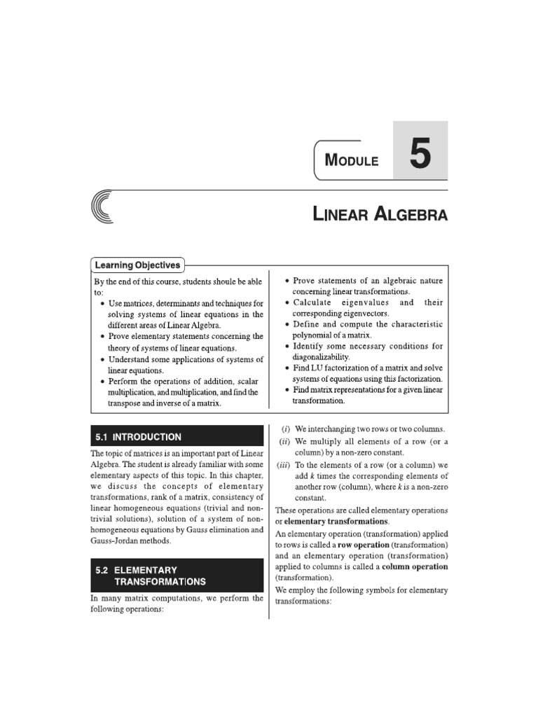 Linear Algebra Notes PDF | PDF