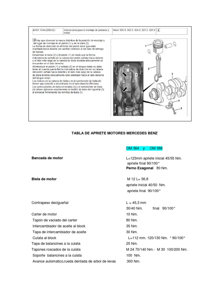 Tabla de Apriete Motores Mercedes Benz | PDF | Inyección de combustible ...