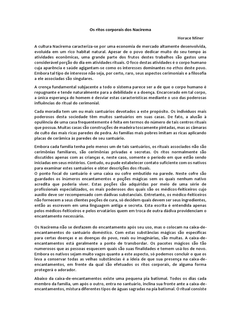 Ritos Corporais dos Nacirema | PDF | Rituais | Humano