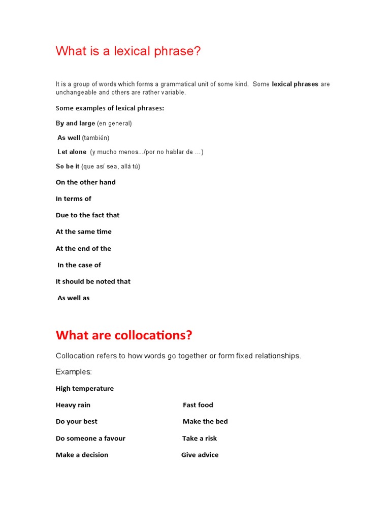 Lexical Phrases. Examples | PDF