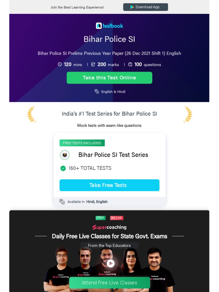 Bihar Police SI Prelims 2021 Paper PDF | PDF