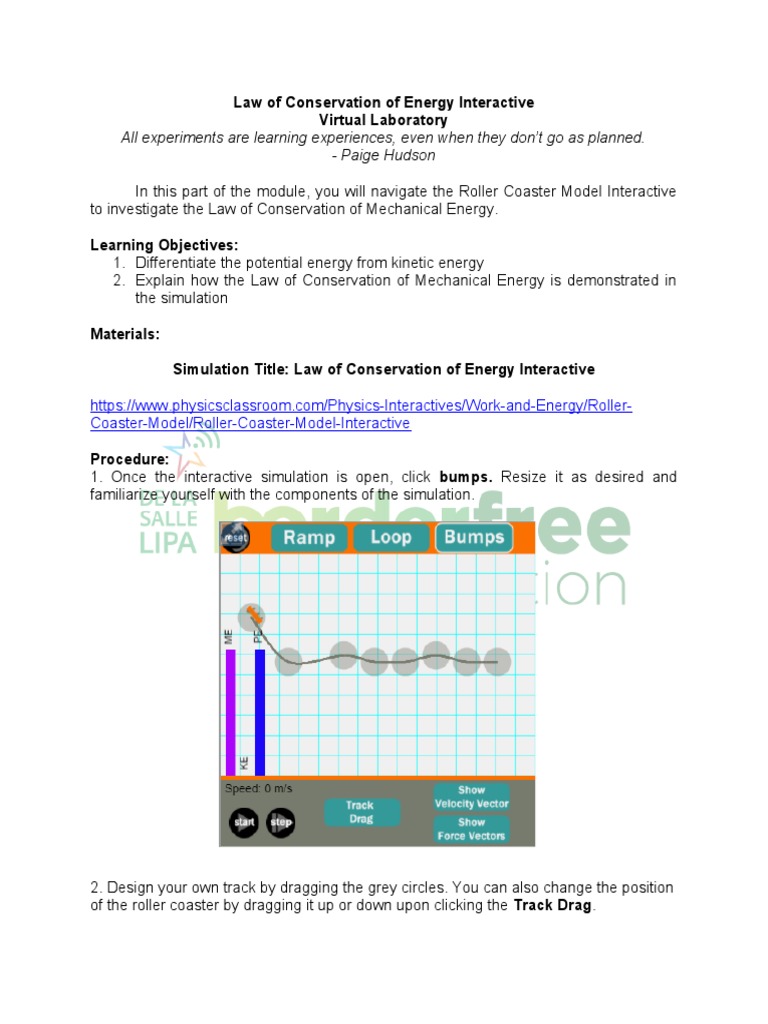Law of Conservation of Energy Activity Sheet - Endaya | PDF | Kinetic ...