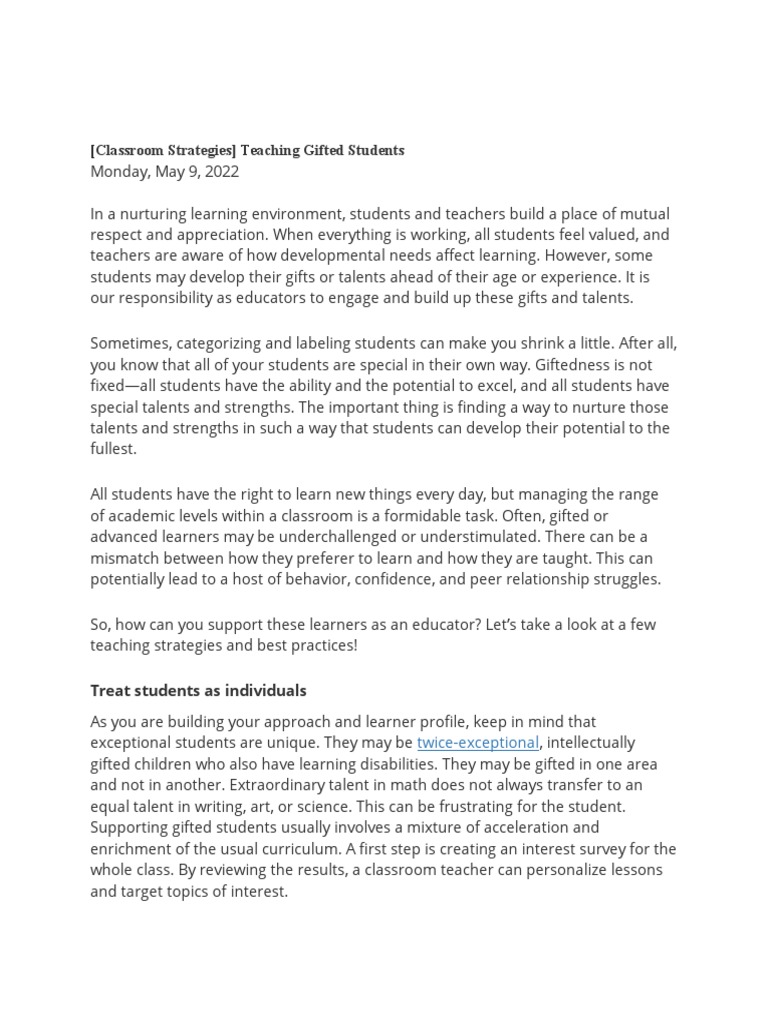 Classroom Strategies1 (GIFTED LEARNERS) | Download Free PDF ...