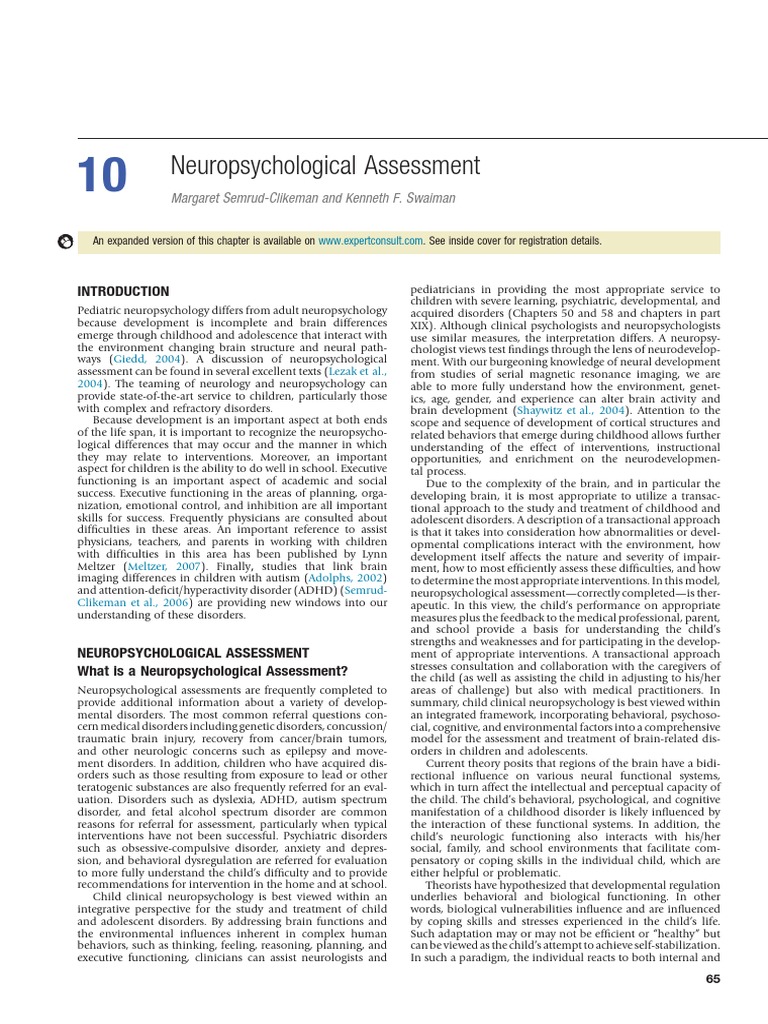 Neuropsychological Assessment | PDF | Mental Disorder | Neuropsychology