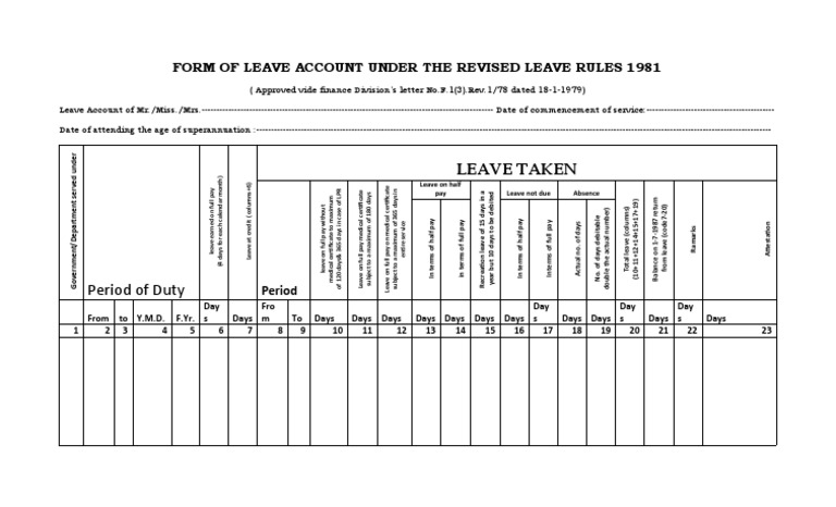 Leave Account Format 1981 | PDF | Business | Accounting