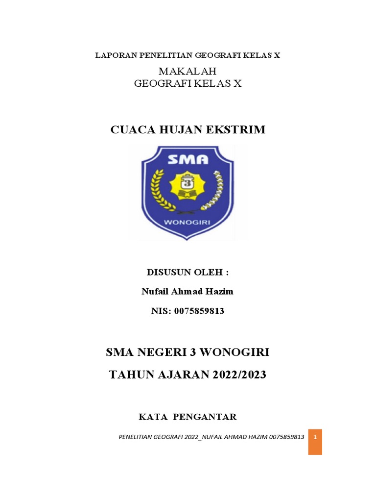 Contoh Laporan Penelitian Geografi Kelas X - Sundusiyah | PDF