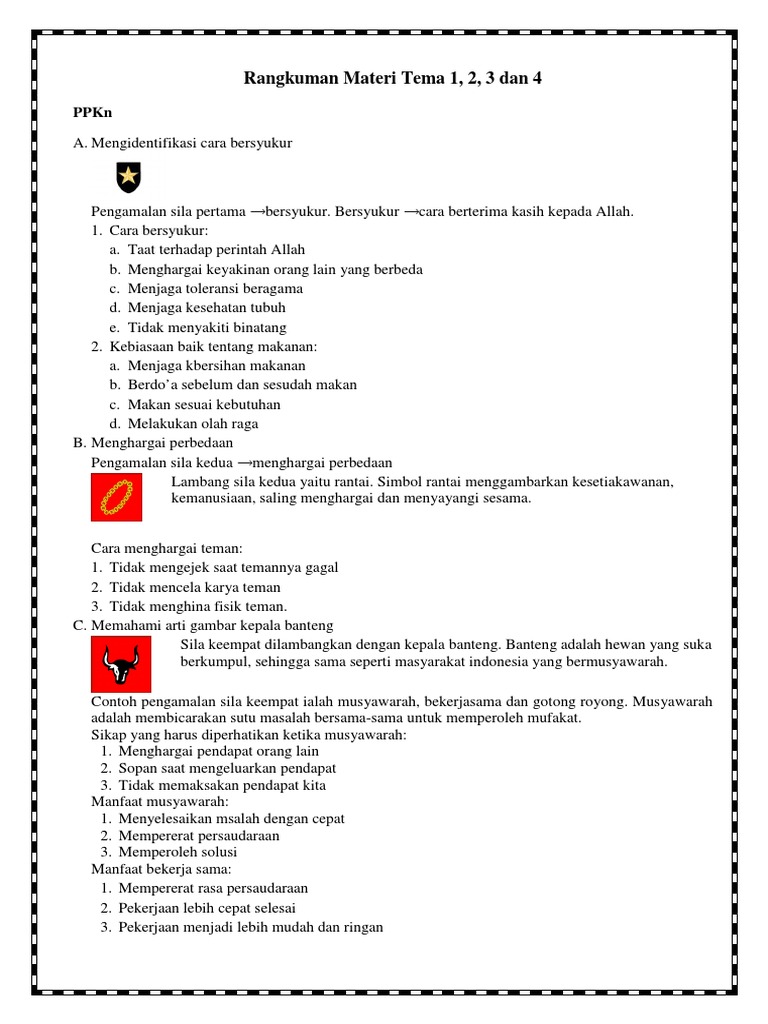 Rangkuman Materi Tema 1-4 PPKN | PDF | Kesehatan Holistik
