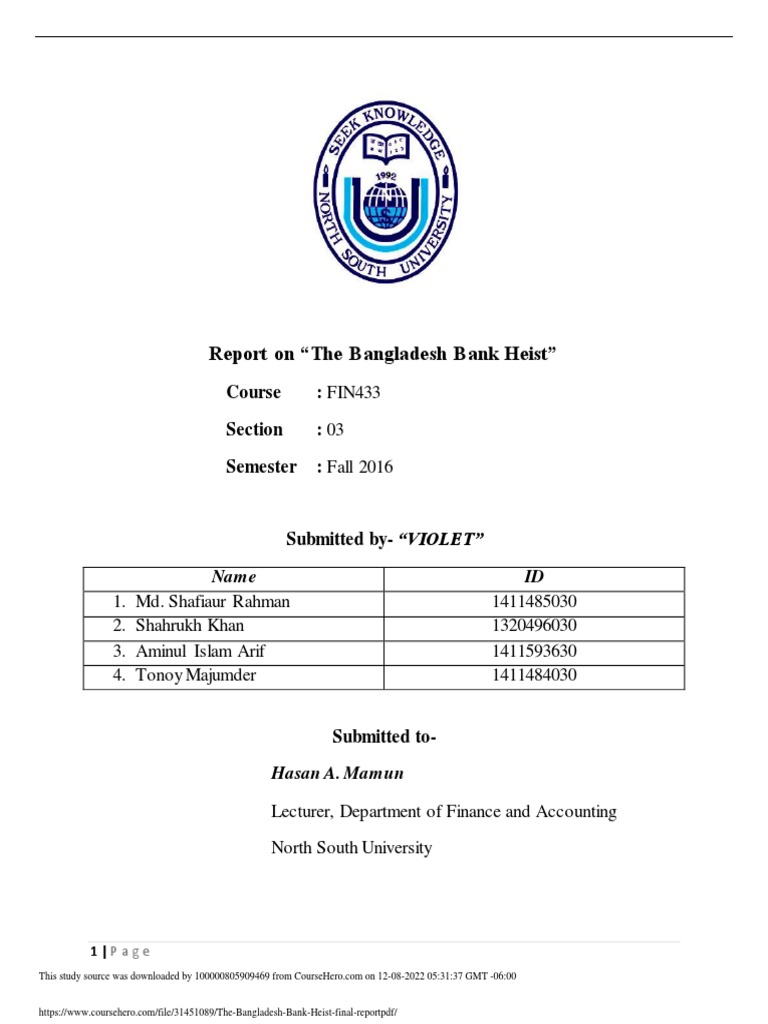 The Bangladesh Bank Heist Final Report PDF | PDF | Banking | Crimes