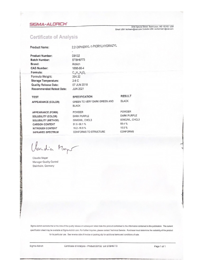 Certificate of Analysis | PDF