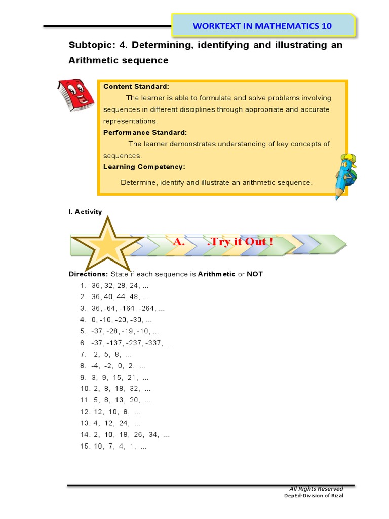 Wt Determiningidentifying And Illustrating An Arithmetic Sequence Pdf Science Mathematics 