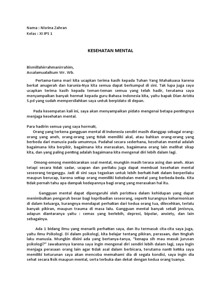 Pidato Kesehatan Mental | PDF | Pengembangan Diri | Gaya Hidup