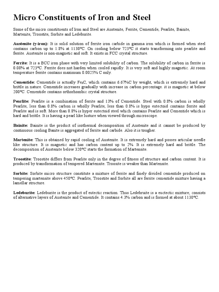 Micro Constituents of Iron and Steel | Download Free PDF | Steel ...