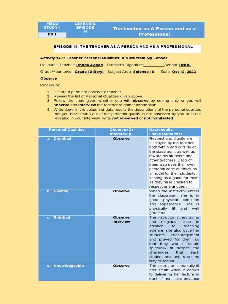 fs1 - Episode 14 | PDF | Teachers | Teaching Method