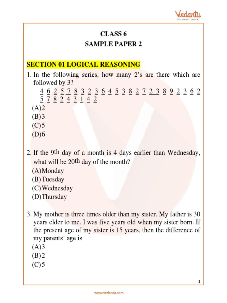 IMO Maths Sample Paper 2 For Class 6 | PDF | Area | Elementary Mathematics