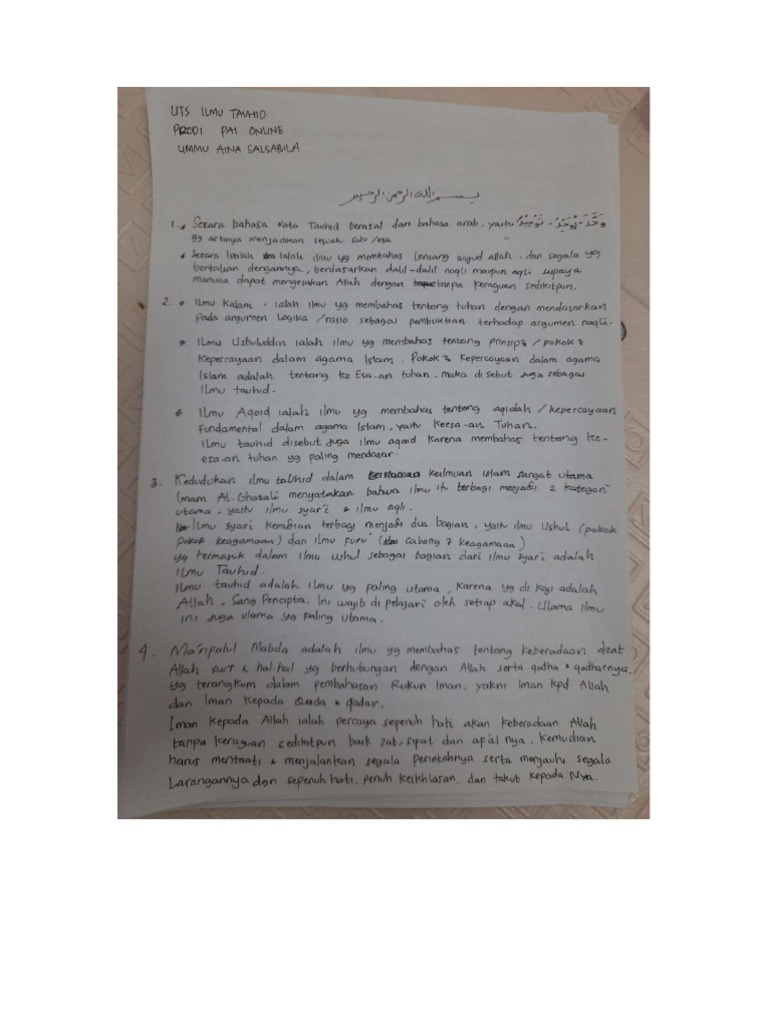Uts Ilmu Tauhid Ummu Aina Salsabila | PDF
